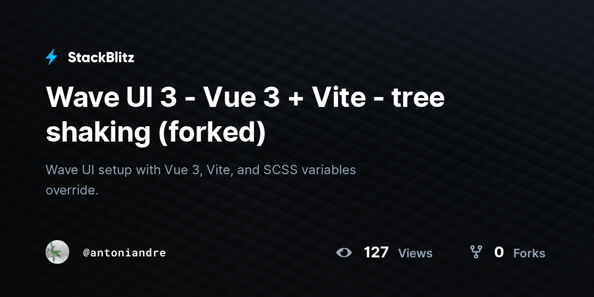 Wave UI 3 - Vue 3 + Vite - tree shaking (forked) - StackBlitz Wave UI 3 - Vue 3 + Vite - tree shaking (forked) - StackBlitz