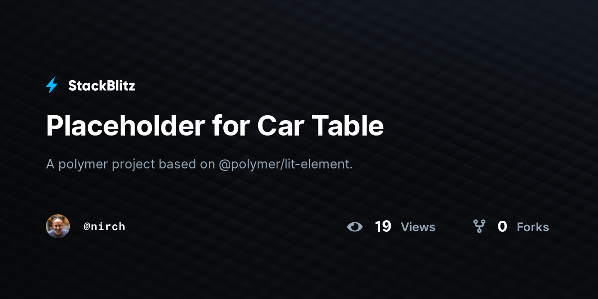 Placeholder for Car Table - StackBlitz