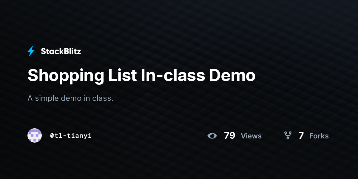 Shopping List In-class Demo - StackBlitz
