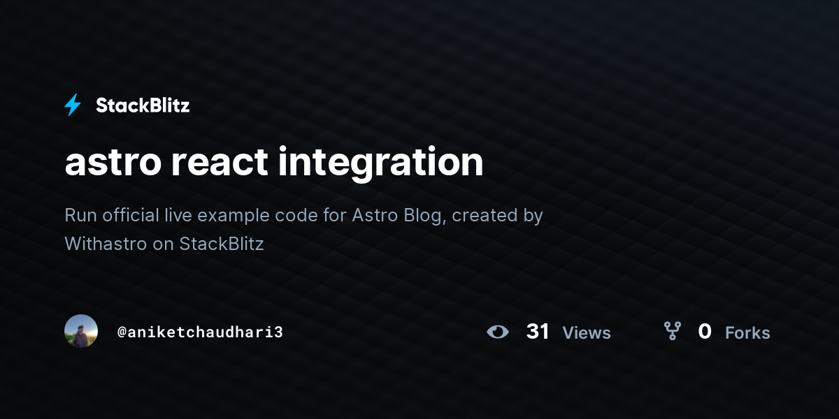 astro react integration - StackBlitz