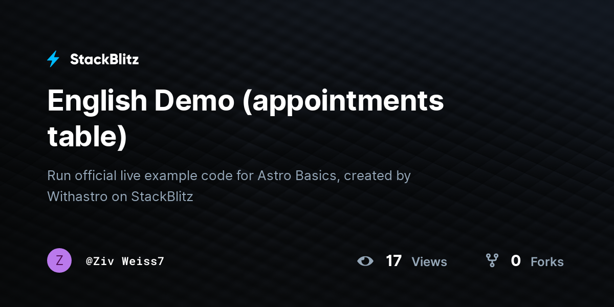 English Demo (appointments table) - StackBlitz