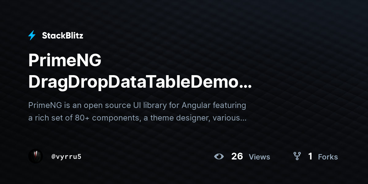 PrimeNG DragDropDataTableDemo (forked) - StackBlitz