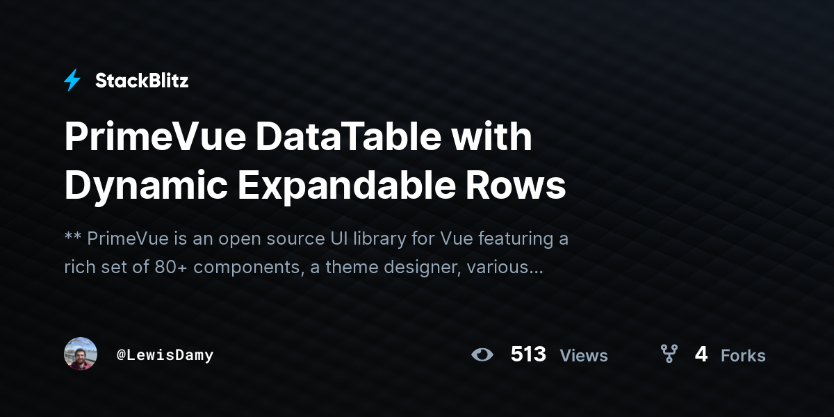 PrimeVue DataTable with Dynamic Expandable Rows - StackBlitz