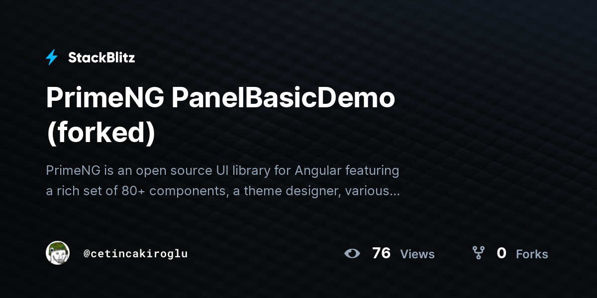 PrimeNG PanelBasicDemo (forked) - StackBlitz