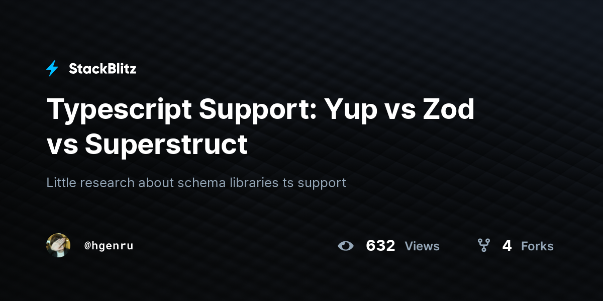 Typescript Support: Yup vs Zod vs Superstruct - StackBlitz