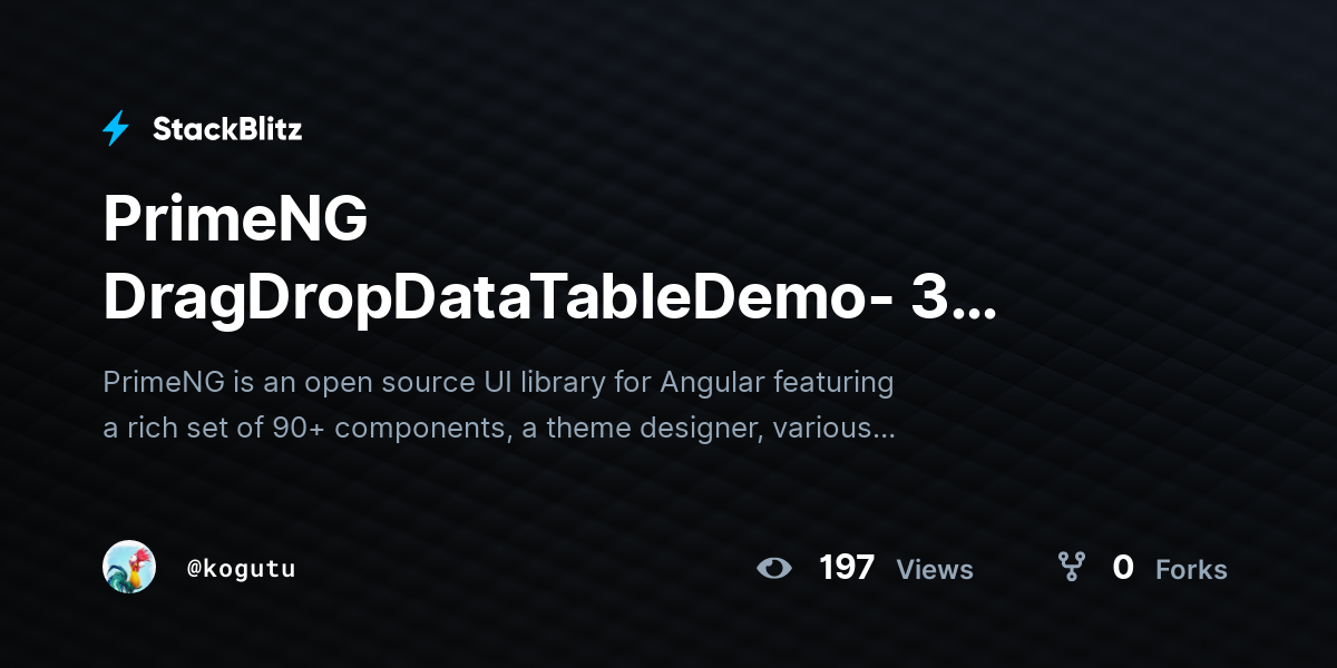 PrimeNG DragDropDataTableDemo- 3 tables - StackBlitz